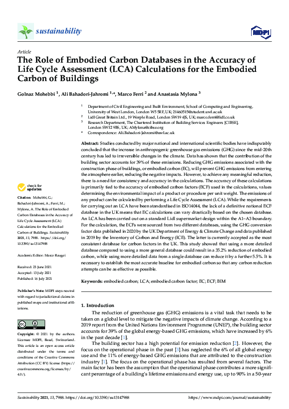 (PDF) The Role of Embodied Carbon Databases in the Accuracy of Life ...