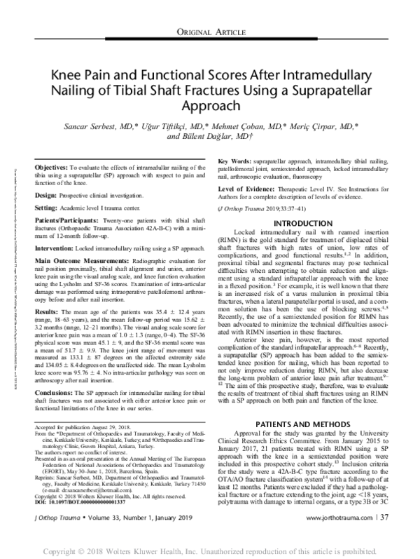 (PDF) Knee Pain and Functional Scores After Intramedullary Nailing of ...