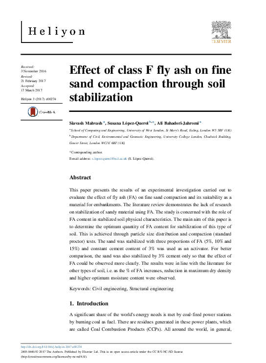 (PDF) Effect of class F fly ash on fine sand compaction through soil ...