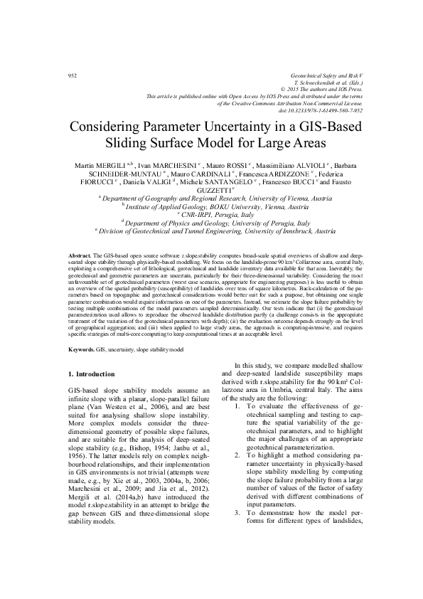 (PDF) Considering parameter uncertainty in a GIS-based sliding surface model for large areas
