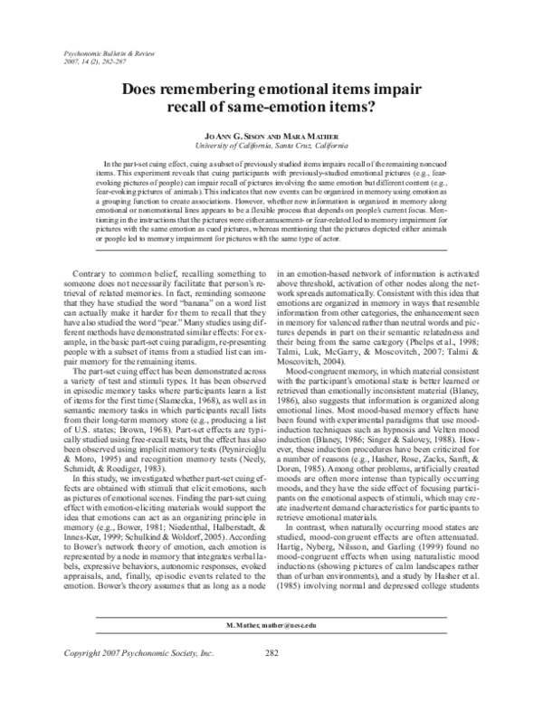 (PDF) Does remembering emotional items impair recall of same-emotion items?