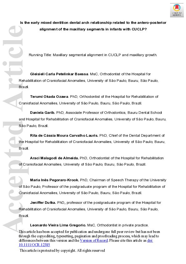 (PDF) Is the early mixed dentition dental arch relationship related to ...