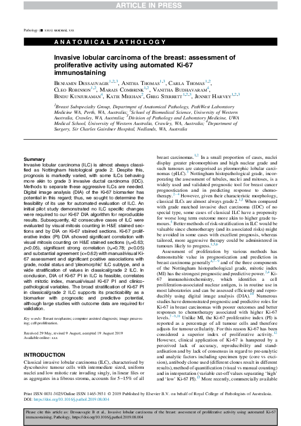 (PDF) Invasive lobular carcinoma of the breast: assessment of proliferative activity using ...