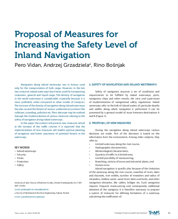 (PDF) Proposal of Measures for Increasing the Safety Level of Inland ...