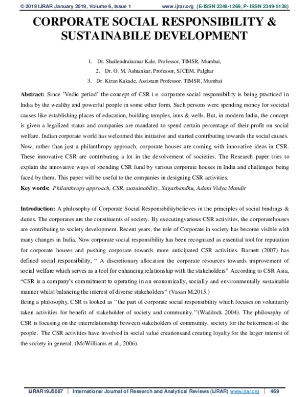 (PDF) CORPORATE SOCIAL RESPONSIBILITY & SUSTAINABILE DEVELOPMENT