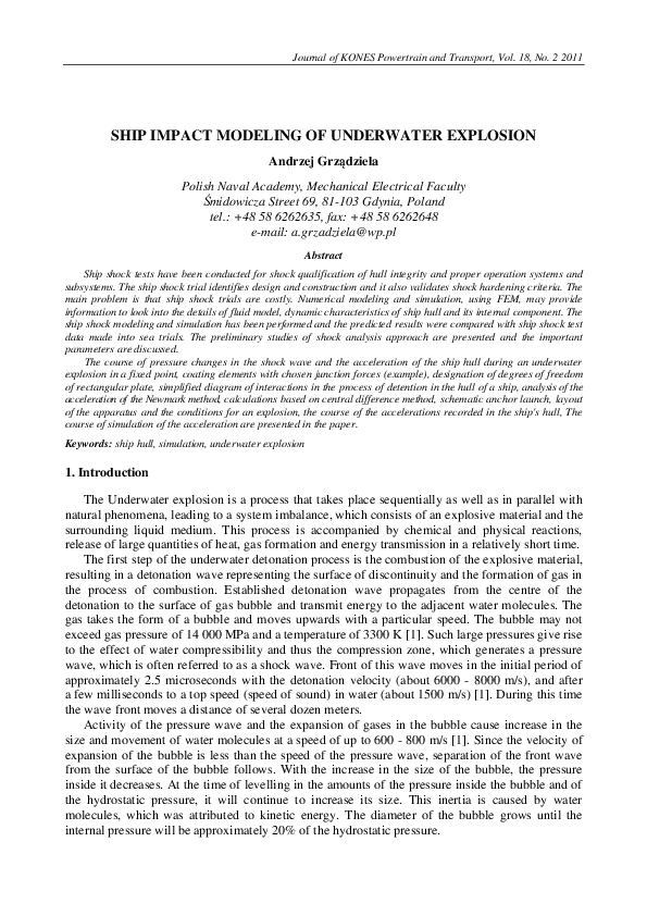 (PDF) Ship impact modeling of underwater explosion