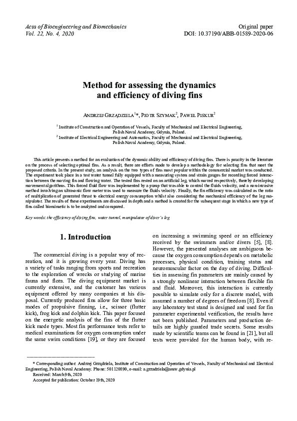 (PDF) Method for assessing the dynamics and efficiency of diving fins