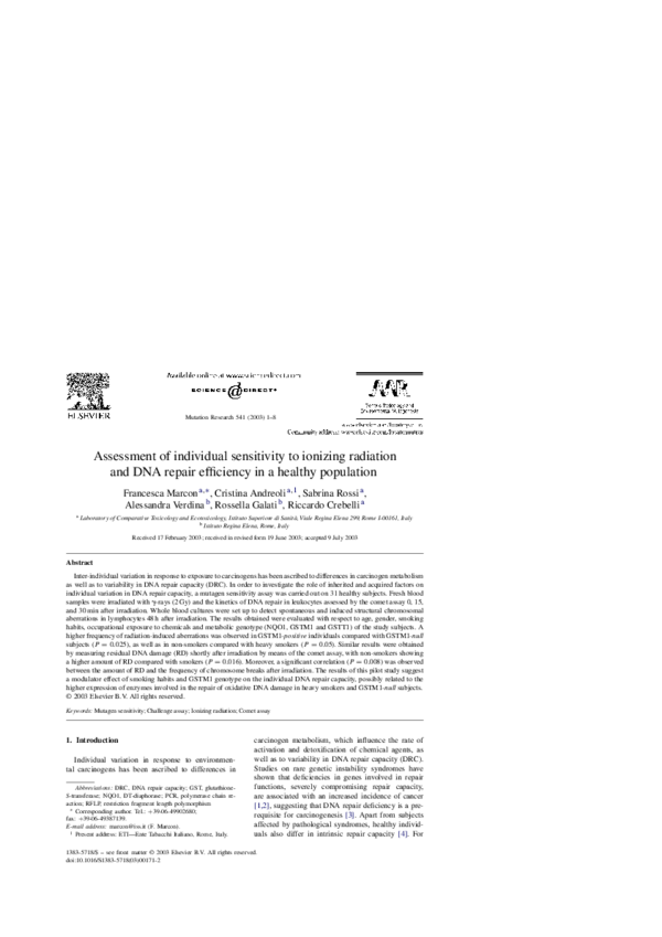 (PDF) Assessment of individual sensitivity to ionizing radiation and ...