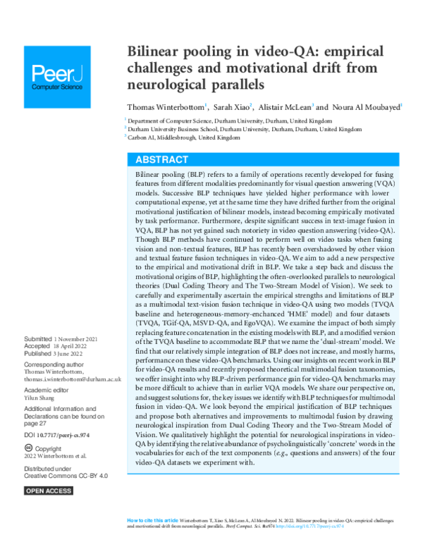 (PDF) Bilinear pooling in video-QA: empirical challenges and motivational drift from ...