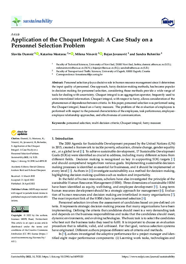 (PDF) Application of the Choquet Integral: A Case Study on a Personnel Selection Problem