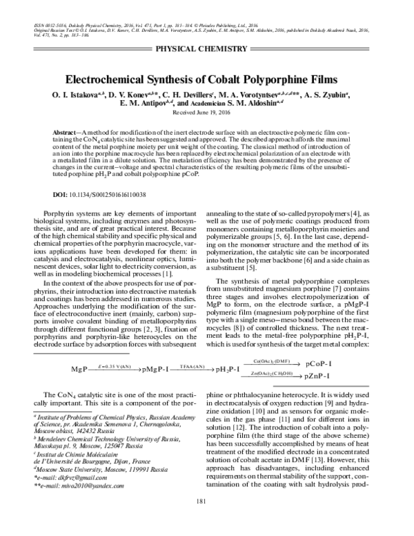 (PDF) Cobalt Polyporphine Film Synthesis Method
