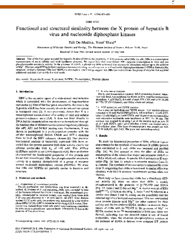 (PDF) Functional and structural similarity between the X protein of ...