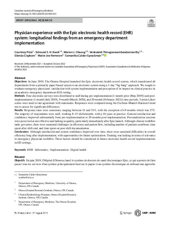 (PDF) Physician experience with the Epic electronic health record (EHR ...