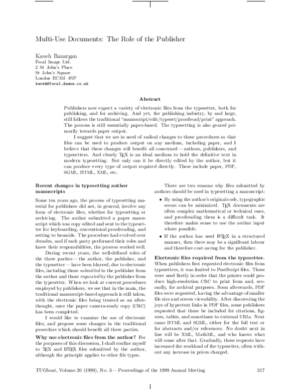 (PDF) Multi-Use Documents: The Role of the Publisher