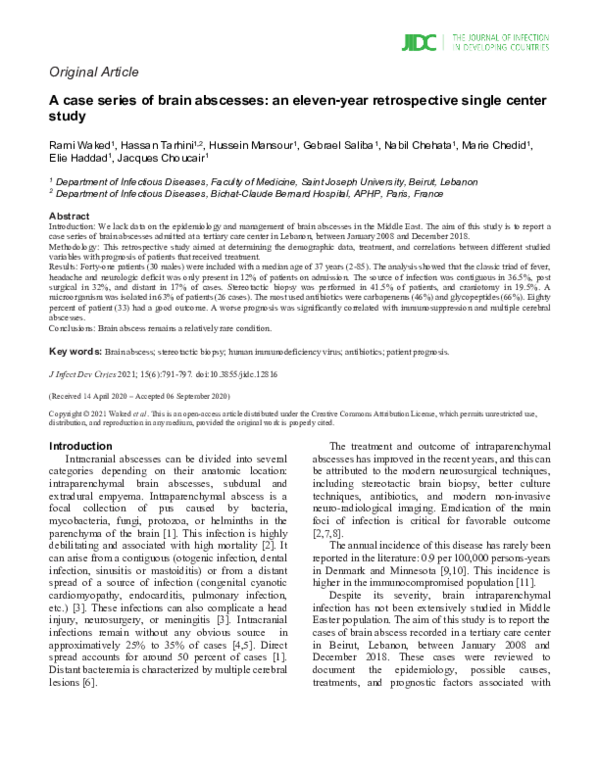(PDF) A case series of brain abscesses: an eleven-year retrospective ...