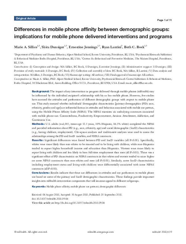 (PDF) Differences in mobile phone affinity between demographic groups ...