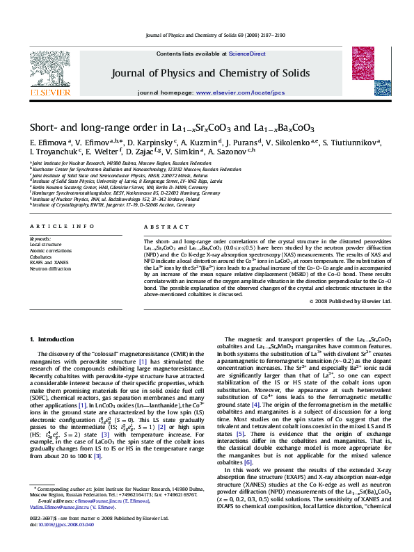 Pdf Short And Long Range Order In La1−xsrxcoo3 And La1−xbaxcoo3