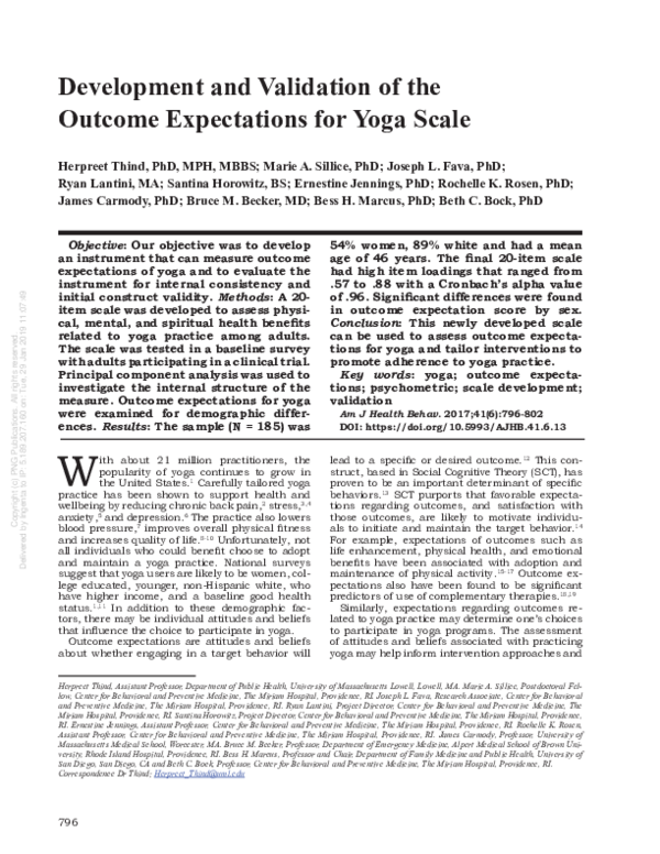 (PDF) Development and Validation of the Outcome Expectations for Yoga Scale
