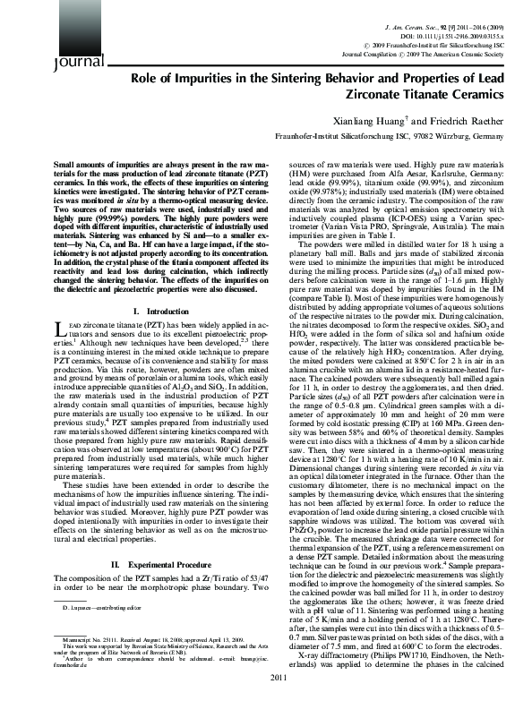 (PDF) Role of Impurities in the Sintering Behavior and Properties of ...