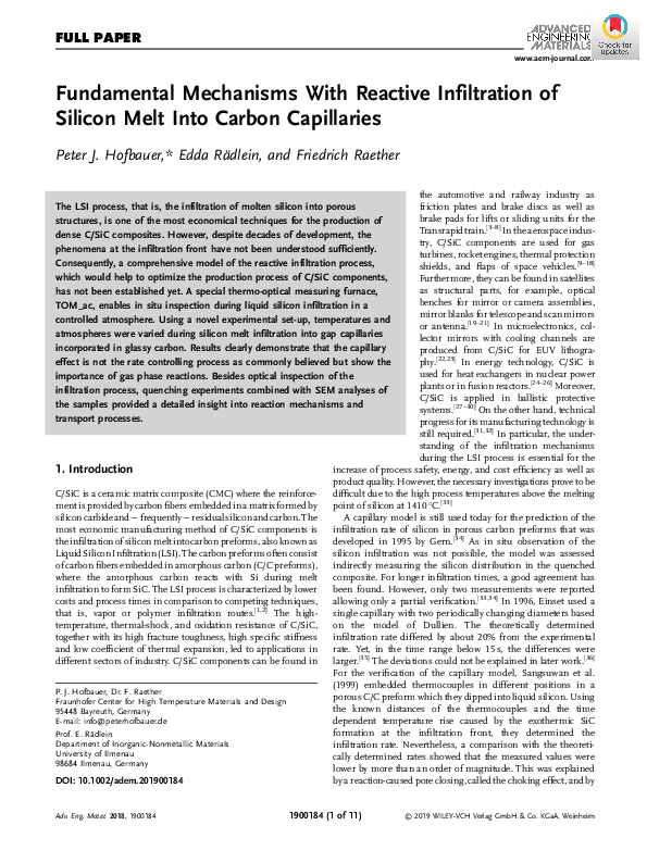 (PDF) Fundamental Mechanisms With Reactive Infiltration of Silicon Melt ...