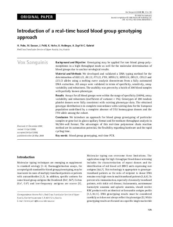 (PDF) Introduction of a real-time based blood group genotyping approach