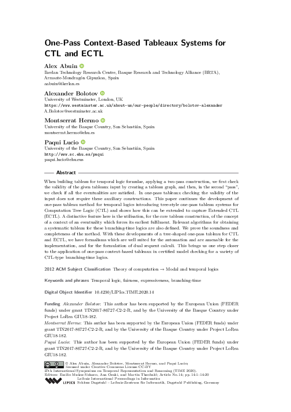 (PDF) One-Pass Context-Based Tableaux Systems for CTL and ECTL