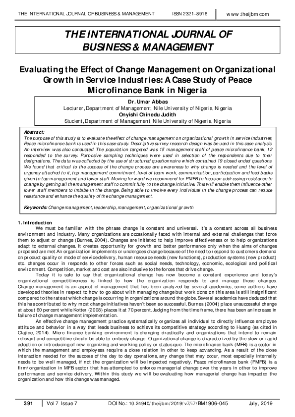 (PDF) Evaluating the Effect of Change Management on Organizational ...
