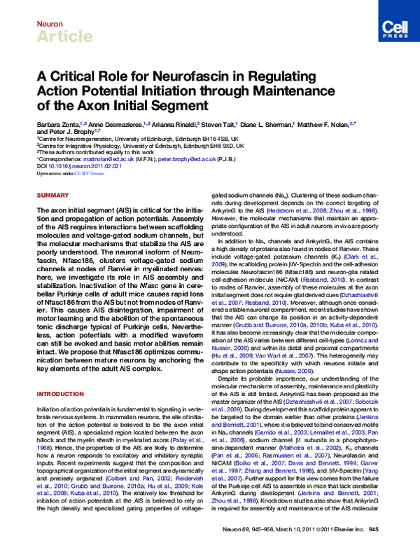 (PDF) A Critical Role for Neurofascin in Regulating Action Potential Initiation through ...