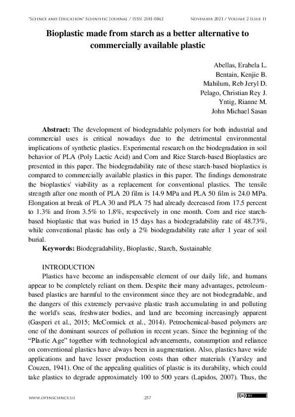 (PDF) Bioplastic made from starch as a better alternative to ...
