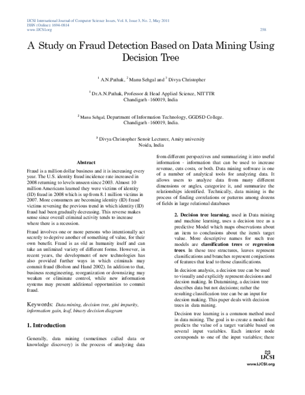 (PDF) A Study on Fraud Detection Based on Data Mining Using Decision Tree