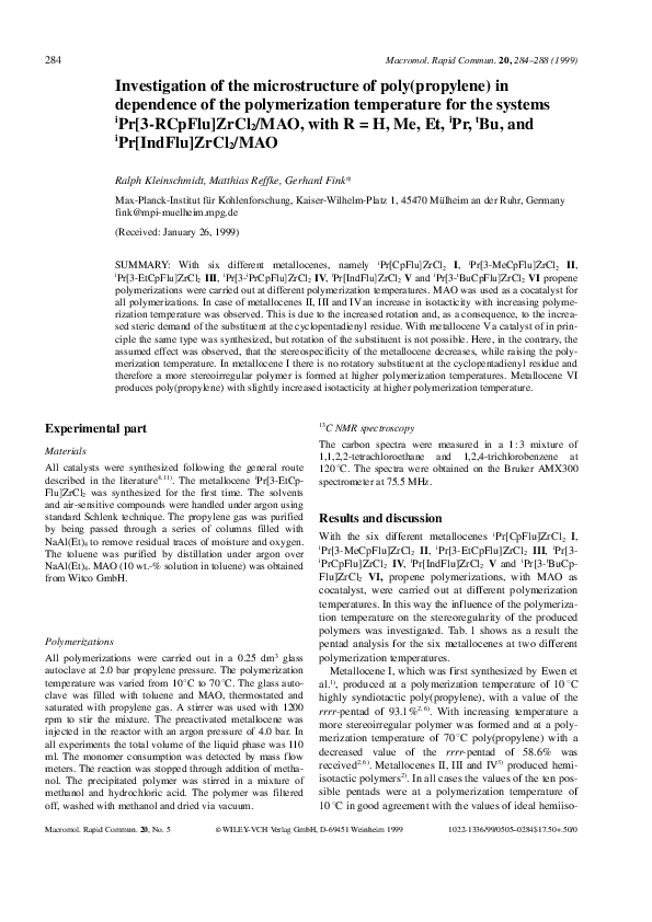 (PDF) Investigation of the microstructure of polypropylene prepared ...