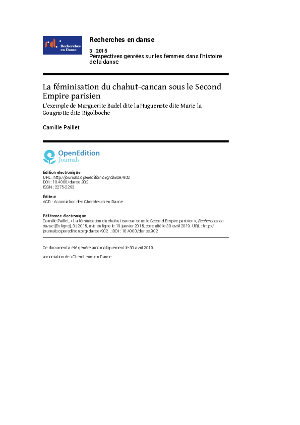 (PDF) La féminisation du chahut-cancan sous le Second Empire parisien