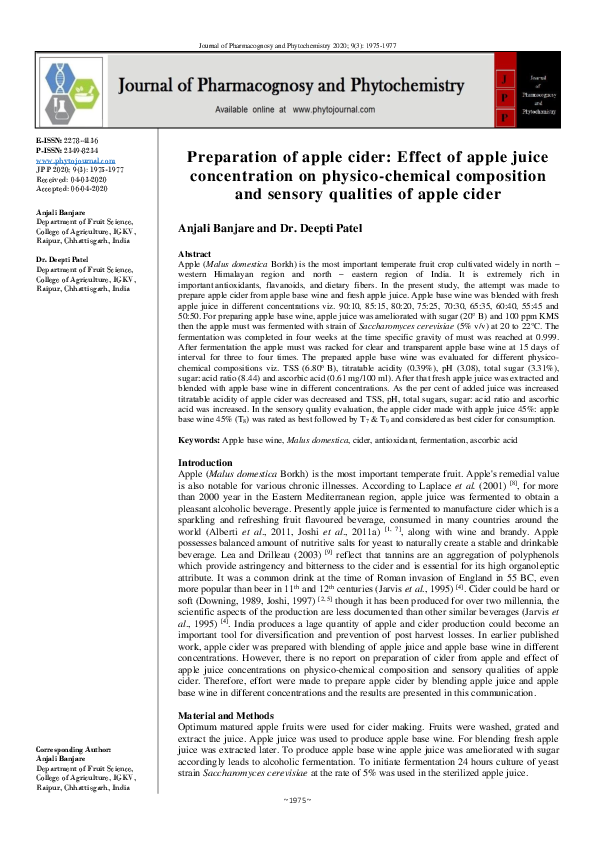 (PDF) Preparation of apple cider: Effect of apple juice concentration ...