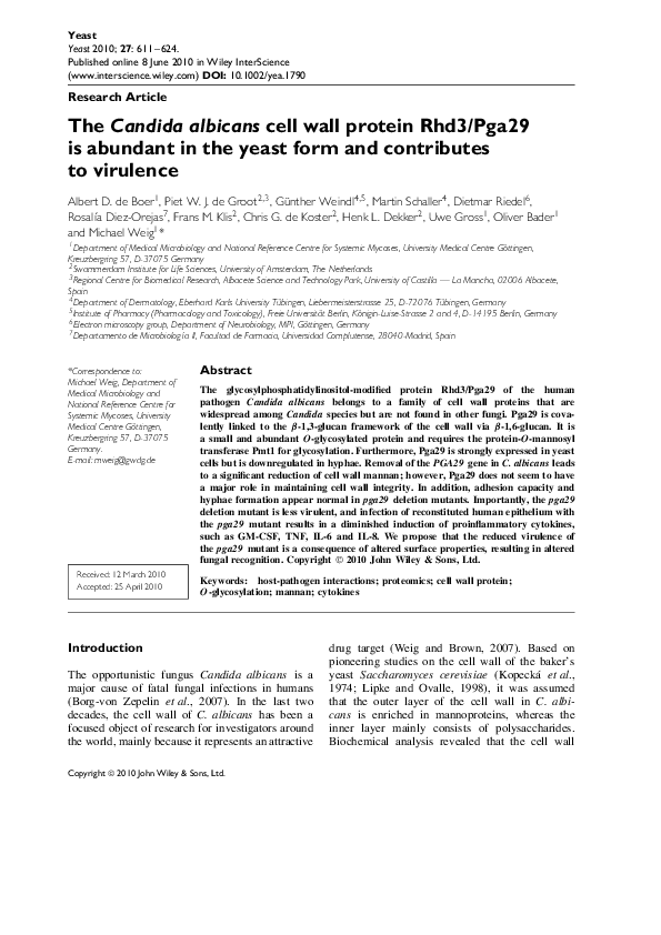 (PDF) The Candida albicans cell wall protein Rhd3/Pga29 is abundant in ...