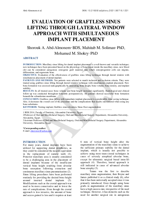 (PDF) Graftless Sinus Lift with Simultaneous Implant