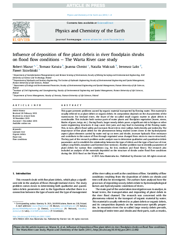(PDF) Influence of Deposition of Fine Plant Debris in River Floodplain ...
