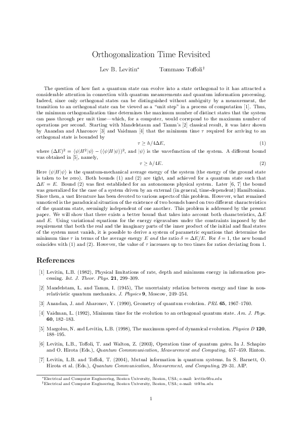 (PDF) Orthogonalization Time Revisited