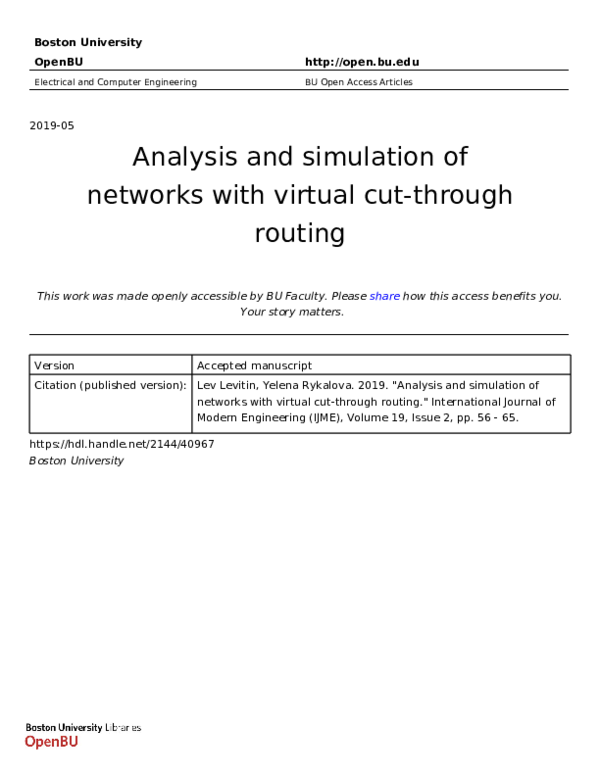 (PDF) Analysis and simulation of networks with virtual cut-through routing