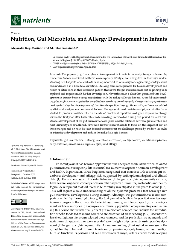 (PDF) Nutrition, Gut Microbiota, and Allergy Development in Infants