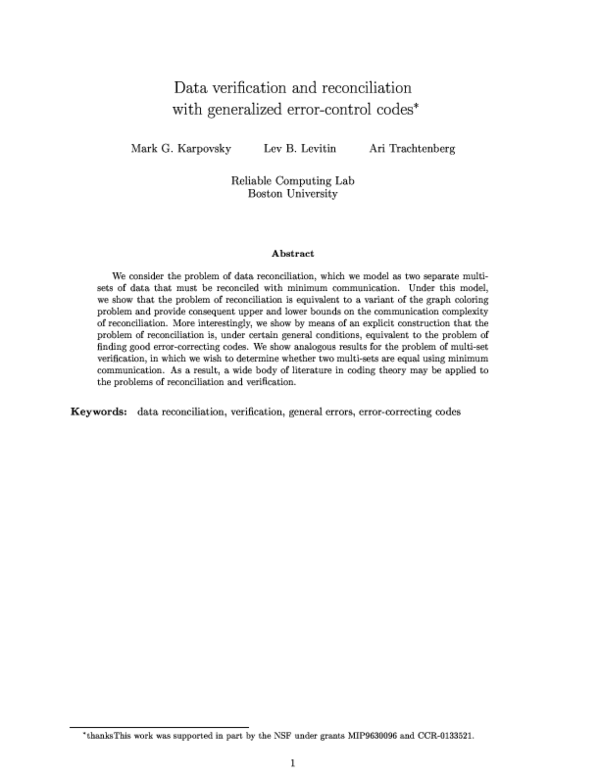 (PDF) Data verification and reconciliation with generalized error-control codes | Lev Levitin ...