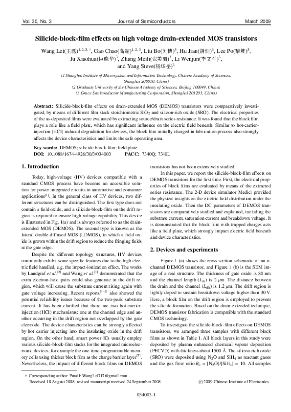 (PDF) Silicide-block-film effects on high voltage drain-extended MOS ...