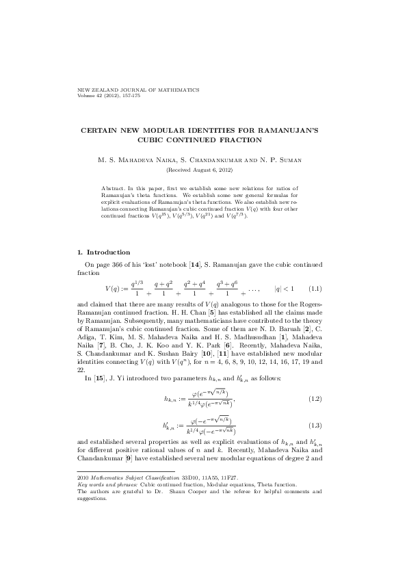 (PDF) Certain new modular identities for Ramanujan's Cubic continued ...