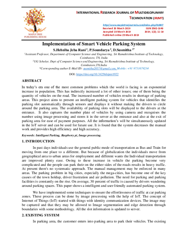 (PDF) Implementation of Smart Vehicle Parking System