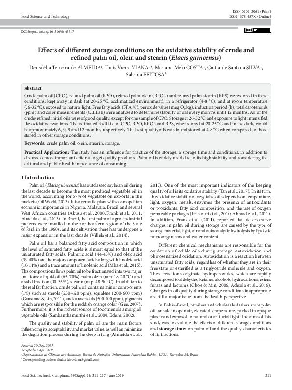 (PDF) Effects of different storage conditions on the oxidative ...