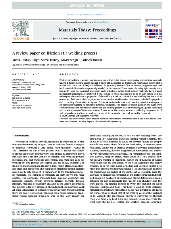 (PDF) A review paper on friction stir welding process