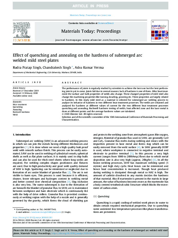 (PDF) Effect of quenching and annealing on the hardness of submerged ...