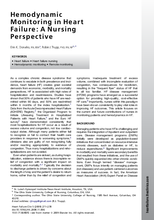 (PDF) Hemodynamic Monitoring in Heart Failure: A Nursing Perspective