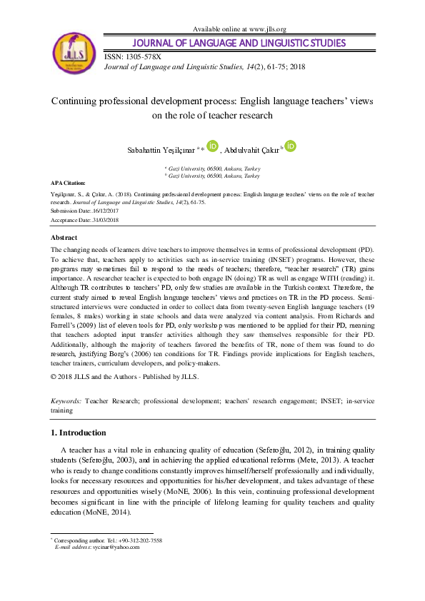 (PDF) Continuing professional development process: English language ...