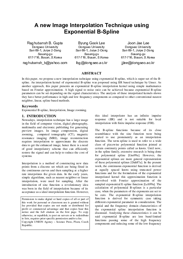 (PDF) A new Image Interpolation Technique using Exponential B-Spline