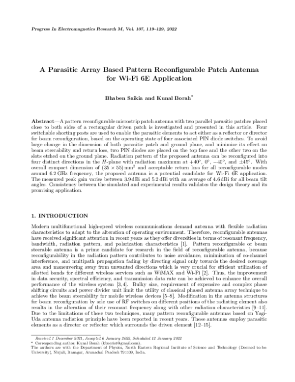 Pdf A Parasitic Array Based Pattern Reconfigurable Patch Antenna For